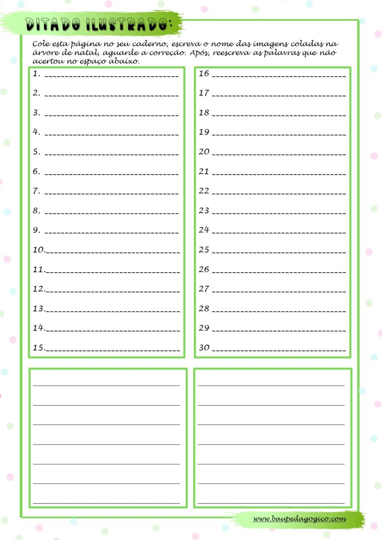 Ditado ilustrado e escrito atividade de português - BAÚ PEDAGÓGICO