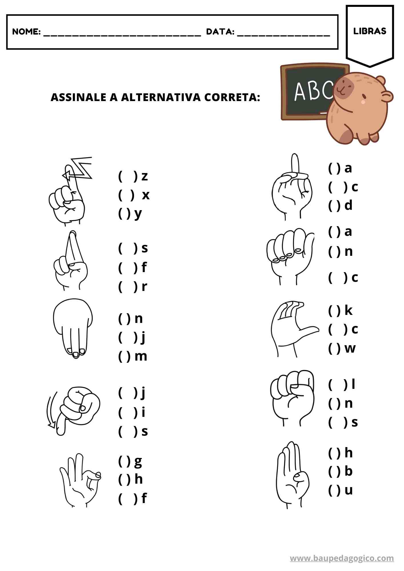 Atividade de Alfabetização em LIBRAS para Anos Iniciais - BAÚ PEDAGÓGICO